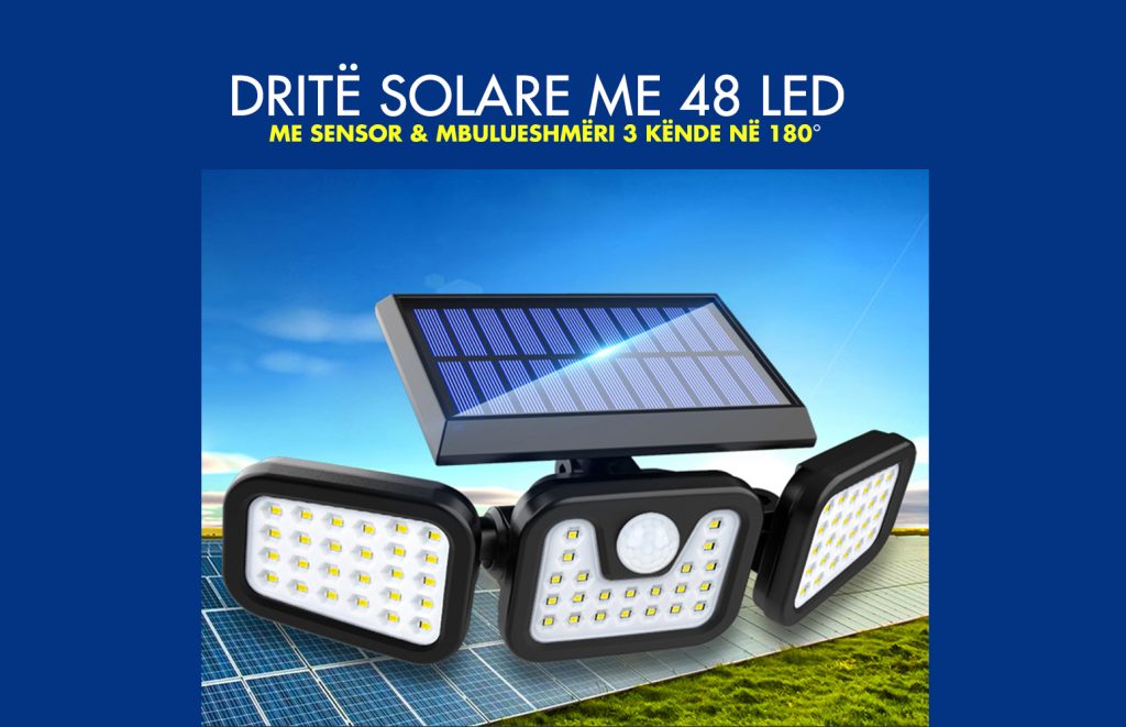 Dritë solare me 48 LED, me sensor, mbulon 3 kënde në 180° - Blej Mire